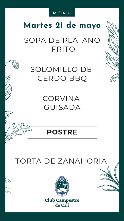 MENU 21 MAYO WEB | Club Campestre de Cali